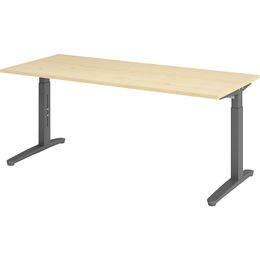 eurokraft pro ANNY - Schreibtisch mit C-Fußgestell, höhenverstellbar 650 - 850 mm, Breite 1800 mm, Ahorn-Dekor / graphit