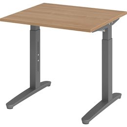 eurokraft pro ANNY - Schreibtisch mit C-Fußgestell, höhenverstellbar 650 - 850 mm, Breite 800 mm, Nussbaum-Dekor / graphit