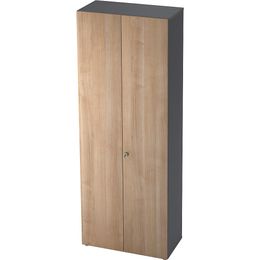 eurokraft pro Aktenschrank, Flügeltüren, 5 Fachböden, graphit / Nussbaum-Dekor