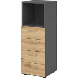 eurokraft pro Regalschrank, 1 Fach offen / 4 Schubladen, graphit / Asteiche