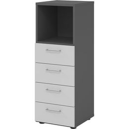 eurokraft pro Regalschrank, 1 Fach offen / 4 Schubladen, graphit / lichtgrau