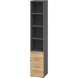 eurokraft pro Regalschrank, 3 Fachböden / 4 Schubladen, graphit / Asteiche