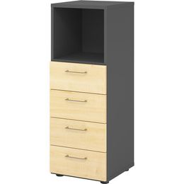 eurokraft pro Regalschrank, 1 Fach offen / 4 Schubladen, graphit / Ahorn