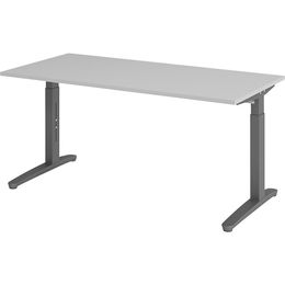 eurokraft pro ANNY - Schreibtisch mit C-Fußgestell, höhenverstellbar 650 - 850 mm, Breite 1600 mm, lichtgrau / graphit