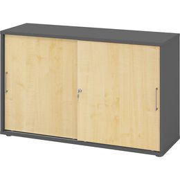 eurokraft pro Schiebetürenschrank, Höhe 748 mm, 1 Fachboden, graphit / Ahorn-Dekor