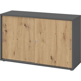 eurokraft pro Schiebetürenschrank, Höhe 748 mm, 1 Fachboden, graphit / Asteiche