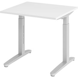 eurokraft pro ANNY - Schreibtisch mit C-Fußgestell, höhenverstellbar 650 - 850 mm, Breite 800 mm, weiß / alusilber