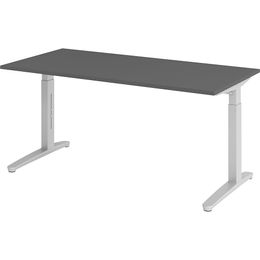 eurokraft pro ANNY - Schreibtisch mit C-Fußgestell, höhenverstellbar 650 - 850 mm, Breite 1600 mm, graphit / alusilber