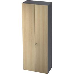 eurokraft pro Aktenschrank, Flügeltüren, 5 Fachböden, graphit / Eiche