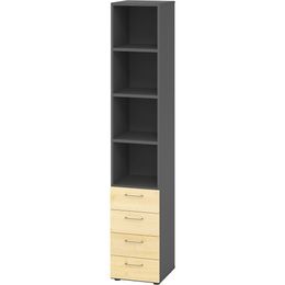 eurokraft pro Regalschrank, 3 Fachböden / 4 Schubladen, graphit / Ahorn