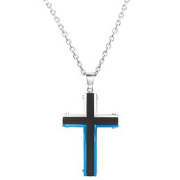 Kette mit Anhänger Firetti "Schmuck Geschenk, Kreuz", bunt (edelstahlfarben, schwarz, blau), Halsketten, Herren, Edelstahl, L: 55cm B: 3mm, B:3mm