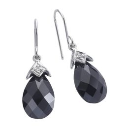 Celesta Silber Ohrringe Silber 925 rhodiniert mit schwarzem Zirkonia-Tropfen 32mm lang