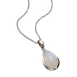 JAMELLI Halskette Silber 925 rhodiniert 45/42cm lang mit echtem Rainbow Mondstein 17x10,5mm
