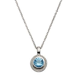 Celesta Silber Anh&auml;nger mit Kette 925/- Silber Zirkonia & sy. Blautopas