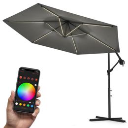 Swing&Harmonie&reg; Luxus LED Sonnenschirm mit RGB Beleuchtung inkl. Fernbedienung, APP Steuerung, Ampelschirm, Garten Schirm 350cm - anthrazit
