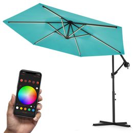 Swing&Harmonie&reg; Luxus LED Sonnenschirm mit RGB Beleuchtung inkl. Fernbedienung, APP Steuerung, Ampelschirm, Garten Schirm 350cm - t&uuml;rkis