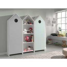 Vipack CASAMI Set 3-teilig - 1x Schrank 1-t&uuml;rig mit Front in Mint, 1x Regalschrank, 1x Schrank 1-t&uuml;rig mit Front in Grau
