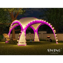 Swing&Harmonie&reg; LED Event Pavillon XXL DomeShelter 450cm Garten inkl. Solarmodul Designer Gartenzelt Camping Partyzelt mit Beleuchtung - pink