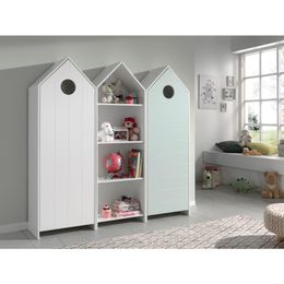 Vipack CASAMI Set 3-teilig - 1x Schrank 1-t&uuml;rig mit Front in Wei&szlig;, 1x Regalschrank, 1x Schrank 1-t&uuml;rig mit Front in Mint