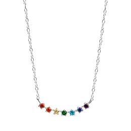 ZEEme Silber Halskette Silber 925 rhodiniert mit bunten Zirkonia-Steinen