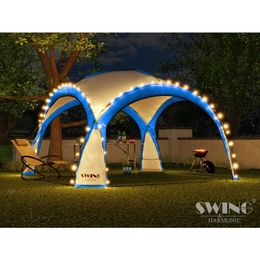 Swing&Harmonie&reg; LED Event Pavillon XXL DomeShelter 450cm Garten inkl. Solarmodul Designer Gartenzelt Camping Partyzelt mit Beleuchtung - blau