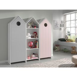 Vipack CASAMI Set 3-teilig - 1x Schrank 1-t&uuml;rig mit Front in Pink, 1x Regalschrank, 1x Schrank 1-t&uuml;rig mit Front in Grau