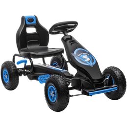 HOMCOM Gokart, Kinderfahrzeug mit verstellbarem Sitz, Tretfahrzeug mit Gummireifen, Pedal und Handbremse, Kettcar für 5-12 Jahre Kinder, Outdoor, Blau