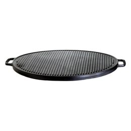 Gusseisenkuss® Grillplatte aus Gusseisen Ø 55 cm Gussplatte Plancha geriffelt/glatt