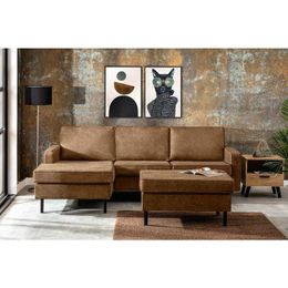 KONSIMO INVIA Loft Ecksofa links 4 Sitzer aus Leder und Mikrofaser, braun