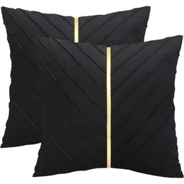 CCYKXA Schwarzer Samt-Kissenbezug, 45 x 45 cm, 2er-Set, dekorativer und luxuriöser Kissenbezug für Sofa, Wohnzimmer, Schlafzimmer, Schlafsofa,