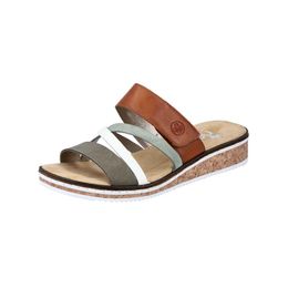 Rieker Pantolette Damen Größe 42 karamell / grau / mint / weiß
