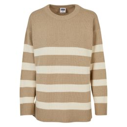 Rundhalspullover Urban Classics "Urban Classics Damen Ladies Striped Knit Crew Sweater", Damen, Gr. XL, beige (wetsand, sand), 60% Baumwolle, 40% Polyacryl, gestreift, klassisch, oversize, Rundhals, Pullover