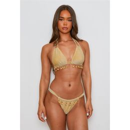 Bikini-Hose MODA MINX "Lumiere Droplet", Damen, Gr. M, US-Größen, gold (goldfarben), 85% Polyester, 8% Elasthan, 7% Metall, unifarben, Badehosen, mit wunderschönen Anhängern