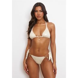 Bikini-Hose MODA MINX "Mykonos Pendant", Damen, Gr. S, US-Größen, beige, 92% Polyester, 8% Elasthan, unifarben, Badehosen, mit seitlicher Bindung und goldfarbenen Ringen