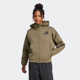 Kapuzensweatshirt adidas Sportswear "W Z.N.E. FZ", Damen, Gr. M, grün (olive strata), Obermaterial: 57% Polyester, 43% Baumwolle, sportlich, Sweatshirts