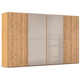 Schwebetürenschrank Rauch "Scale-WOOD", asteiche massiv, glas fango, B:360cm H:223cm T:68cm, Holz teilmassiv, Schränke, edle geteilte Front in massiver Asteiche mit Glastüren MADE IN GERMANY