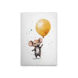 A.S. Création Leinwandbild A.S. CRÉATION "Cute Mouse Yellow - Wandbild Weiß Braun Keilrahmen Kunst", braun, T:2cm, Canvas, Bilder, Canvas Niedliche Leinwand Maus Wandkunst Wohnzimmer Gelb Kindermotive