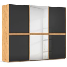 Schwebetürenschrank Rauch "Scale-LINE", asteiche, glas schwarz, B:271cm H:223cm T:68cm, Holzwerkstoff, Schränke, edle Optik mit Bauchbinde mit Glas/Spiegel-Front MADE IN GERMANY