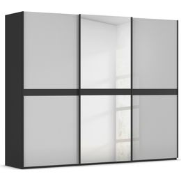 Schwebetürenschrank Rauch "Scale-LINE", schwarz, glas seidengrau, B:271cm H:223cm T:68cm, Holzwerkstoff, Schränke, edle Optik mit Bauchbinde mit Glas/Spiegel-Front MADE IN GERMANY