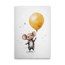 A.S. Création Leinwandbild A.S. CRÉATION "Cute Mouse Yellow - Wandbild Weiß Braun Keilrahmen Kunst", braun, T:2cm, Canvas, Bilder, Canvas Niedliche Leinwand Maus Wandkunst Wohnzimmer Gelb Kindermotive