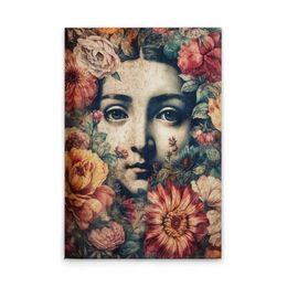 A.S. Création Leinwandbild A.S. CRÉATION "Blooming Mona Lisa - Wandbild Bunt Blau Keilrahmen Kunst", braun, T:2cm, Canvas, Bilder, Canvas Mona Leinwand Lisa Wandkunst Schlafzimmer Personen Floral Deko