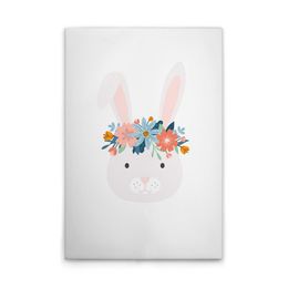 A.S. Création Leinwandbild A.S. CRÉATION "Flower Bunny 2 - Wandbild Weiß Bunt Blau Keilrahmen Kunst", braun, T:2cm, Canvas, Bilder, Canvas Kinderzimmer Leinwand Hase Deko Wohnzimmer Blumen Kinderzimmer