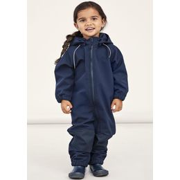 Softshelloverall name it "NMNALFA SOFTSHELL SUIT SOLID FO NOOS", Mädchen, Gr. 104, N-Gr, blau (schwarz sapphire), Softshell, Obermaterial: 94% Polyester, 6% Elasthan, unifarben, casual, Langarm, Overalls