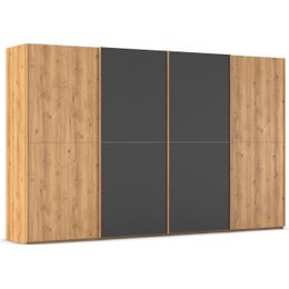 Schwebetürenschrank Rauch "Scale-WOOD", asteiche massiv, glas schwarz matt, B:360cm H:223cm T:68cm, Holz teilmassiv, Schränke, edle geteilte Front in massiver Asteiche mit Glastüren MADE IN GERMANY