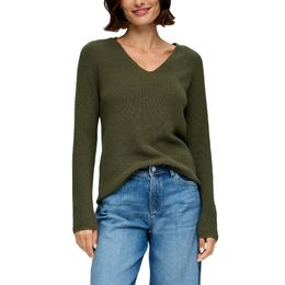 Strickpullover s.Oliver, Damen, Gr. 42, grün (deep khaki), Strick, Obermaterial: 60% Baumwolle, 40% Polyacryl, unifarben, casual, regular fit taillenbedeckt, V-Ausschnitt, Pullover, mit Raglan Ärmeln, Topseller