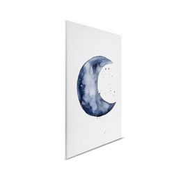 A.S. Création Leinwandbild A.S. CRÉATION "Blue Crescent - Wandbild Weiß Blau Keilrahmen Kunst", braun, T:2cm, Canvas, Bilder, Canvas Blaue Leinwand Mondsichel Wandkunst Schlafzimmer Kindermotive