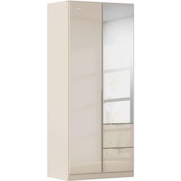 Drehtürenschrank Rauch "Kleiderschrank Kleiderschränke Schrank Garderobe AGORDO mit Glasfront", beige, glas beige (champagner), B:91cm H:210cm T:54cm, Holzwerkstoff, Schränke, mit Außenschubkästen, in 6 Breiten und 2 Höhen MADE IN GERMANY