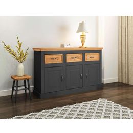 Sideboard Home Affaire "Selma", schwarz (anth, gebeizt), B:145cm H:87cm T:38cm, Massivholz, MDF, Sideboards, Kommode aus massivem Kiefernholz, Breite 145 cm