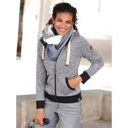 Strickfleecejacke Casual Looks, Damen, Gr. 44, grau (graphit, hellgrau, meliert), 100% Polyester, meliert, Langarm, Jacken