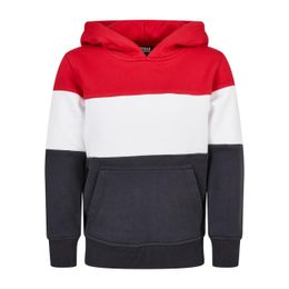 Hoodie Urban Classics "Urban Classics Herren Boys 3-Tone Hoody", Jungen, Gr. 110/116, bunt (firerot, weiß, navy), 65% Baumwolle, 35% Polyester, Langarm, Sweatshirts